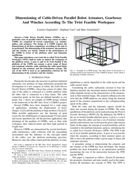 Pdf Dimensioning Of Cable Driven Parallel Robot Actuators Gearboxes And Winches According To