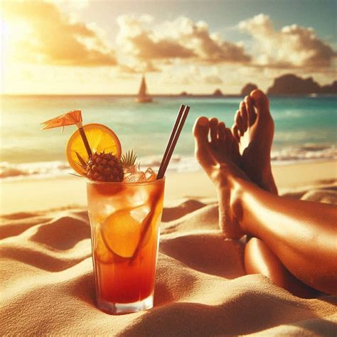 Relaxing Beach Scene Digital Art Beach And Cocktail Drink On The