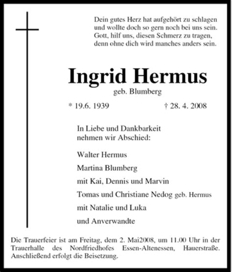 Traueranzeigen Von Ingrid Hermus Trauer In Nrw De