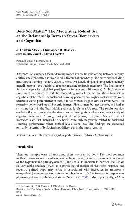 Pdf Does Sex Matter The Moderating Role Of Sex On The Relationship