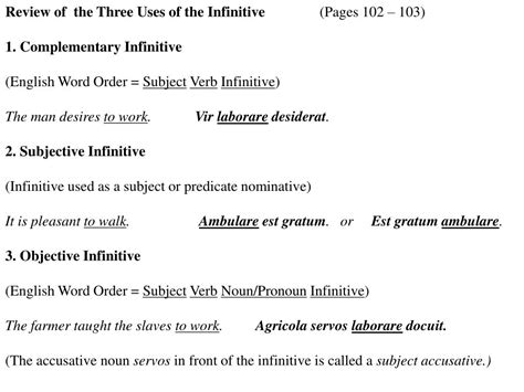 Ppt Review Of The Three Uses Of The Infinitive Pages 102 103 1 Complementary Infinitive