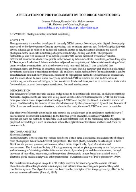 Pdf Application Of Photogrammetry To Bridge Monitoring Jónatas
