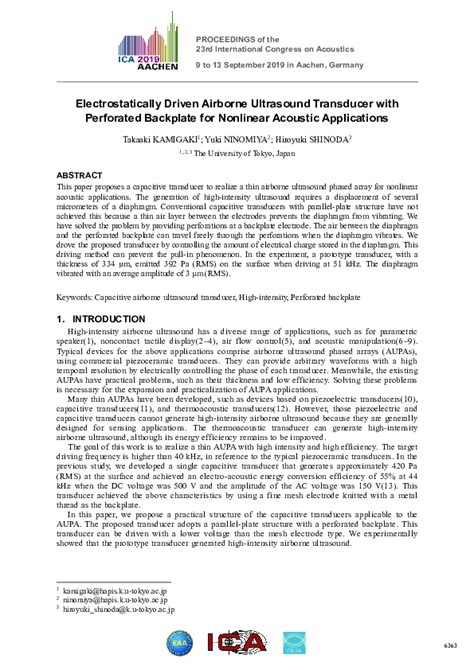 Pdf Electrostatically Driven Airborne Ultrasound Transducer With Perforated Backplate For