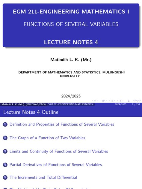Egm 211 Functions Of Several Variables Ppp Pdf Function