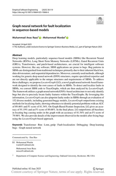graph neural network for fault localization in sequence based models