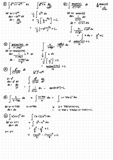 Maths Homework 10 Calculus Homework ⑪ Sex Exx Ax Sedx ⑫ Isinst At A Arcsin T Th 21 1