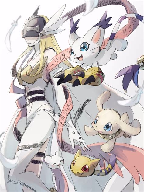 Angewomon Tailmon Plotmon Nyaromon Yukimibotamon And 1 More Digimon Drawn By Takase