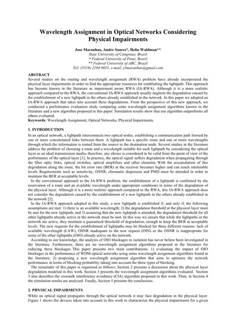 Pdf Wavelength Assignment In Optical Networks Considering Physical