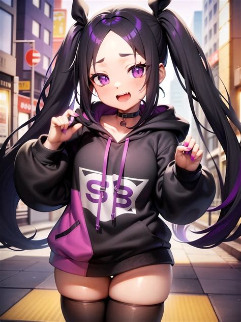 Split Color Hair Black Hair Purple Hair Purple Eyespurple