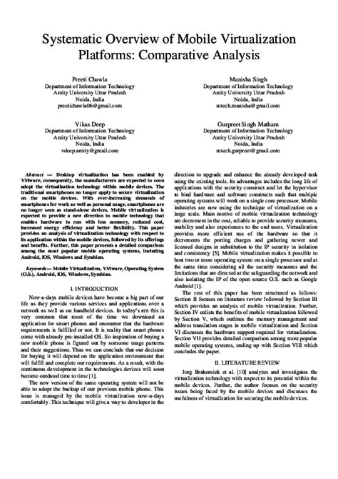 Pdf Systematic Overview Of Mobile Virtualization Platforms