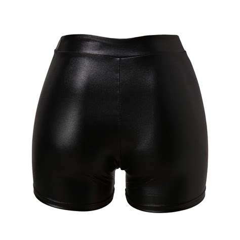 Sexy Faux Leather Dancenightclub Shorts High Waist Stretchy Slim Hip