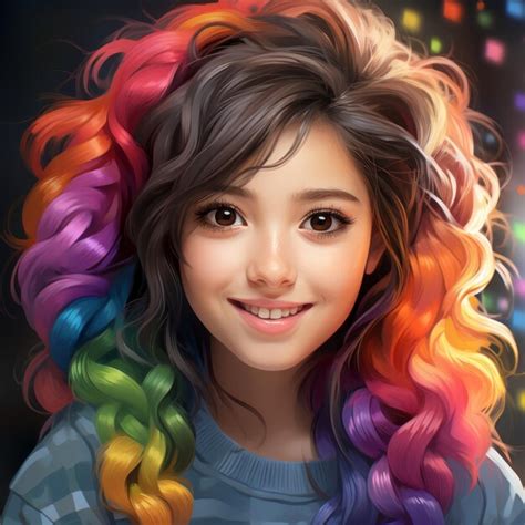 Premium Ai Image A Girl With Rainbow Colored Hair Smiling