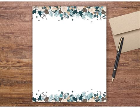 Festive Pinecone Greenery Holiday Stationery Pack Of Sheets Etsy