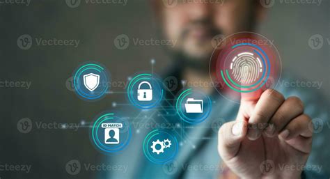 Adult Men Login With Fingerprint Scanning Technology In The Screen Secure Encryption And Access