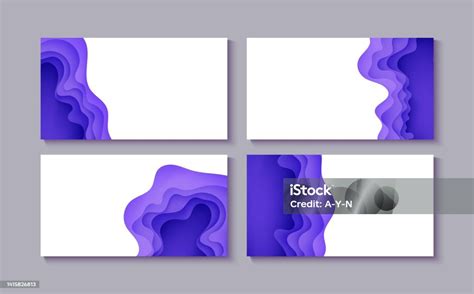 종이 컷 스타일의 추상적 인 배경 세트 3d 전단지 컬렉션 보라색과 흰색 색상의 물결과 부드러운 그림자 계층화된 곡선 모양 직사각형 구성을 사용한 벡터 그림 0명에 대한