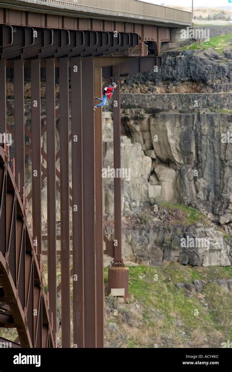 Base Jumping Off Of Perrine Memorial Bridge In Twin Falls Idaho Stock