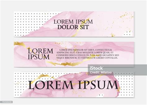 벡터 수채화 핑크 골드 배너 세트 알코올 잉크 스플래시 현대 유체 템플릿 유체 장식 전단지 수 지 잉크 카드 바다에 대한 스톡 벡터 아트 및 기타 이미지 Istock