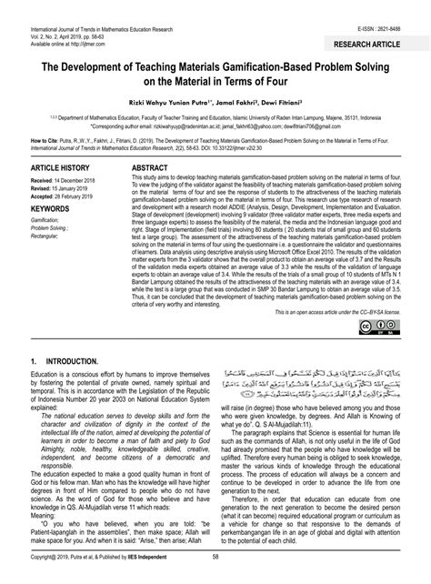 Pdf The Development Of Teaching Materials Gamification Based Problem Solving On The Material