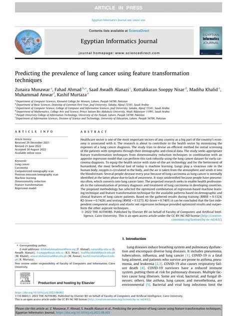 Pdf Predicting The Prevalence Of Lung Cancer Using Feature