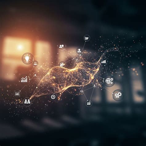 Abstract Digital Network Visualization With Interconnected Icons Representing Various Stock