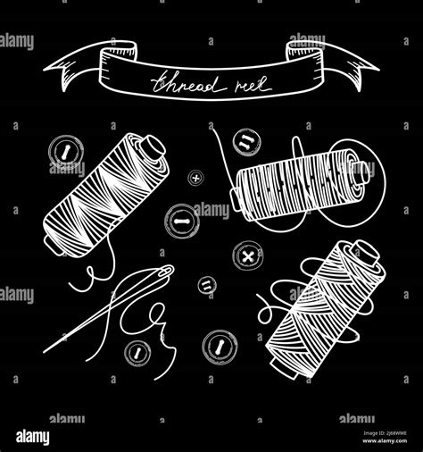 Set Of Sewing Threads Hand Drawn Doodles In Sketch Style Bobbin Of Thread Buttons Sewing