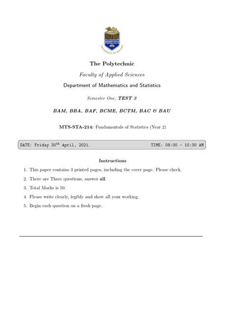 Test 3 Pdf Statistical Theory Applied Mathematics