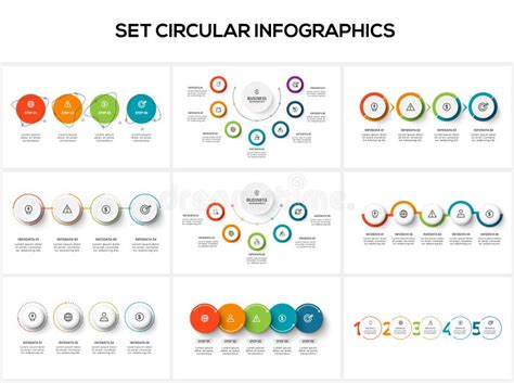 Set Circular Infographic With Steps Options Parts Or Processes Business Data