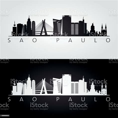 상파울루와 스카이 라인 실루엣 흑인과 백인 디자인 벡터 일러스트 레이 션 상파울루에 대한 스톡 벡터 아트 및 기타 이미지