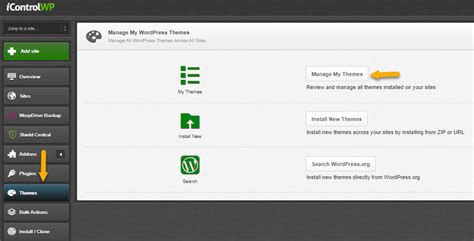 how to manage wordpress themes across all sites icontrolwp support
