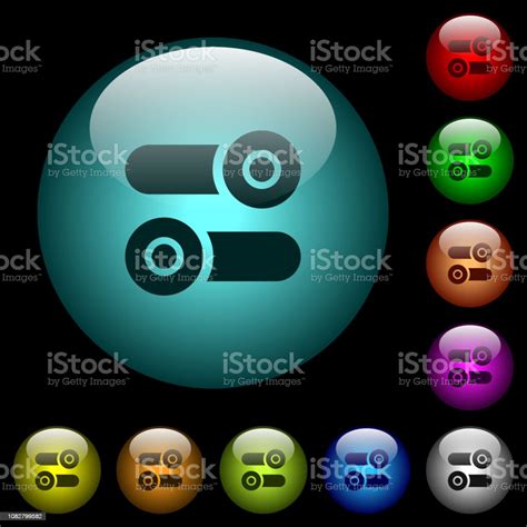 Toggle Switches Icons In Color Illuminated Glass Buttons Stock