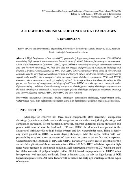 PDF AUTOGENOUS SHRINKAGE OF CONCRETE AT EARLY AGES