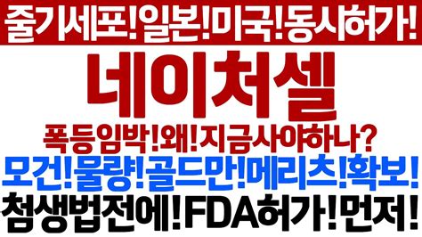 네이처셀 주가전망 월요일급등제자리찾는다첨생법개정전fda가속승인삼성메리츠외인물량매집연합모건스탠리jp모간폭등만든다 Youtube