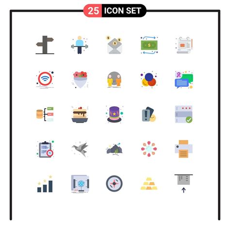 Pictogram Set Of 25 Simple Flat Colors Of Document Creative Business Travelling Money Editable