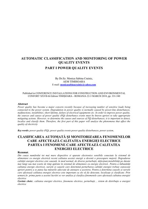 Pdf Automatic Classification And Monitoring Of Power Quality Events Part I Power Quality Events
