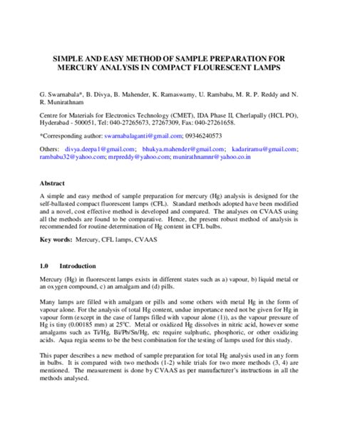 Pdf Simple And Easy Method Of Sample Preparation For Mercury Analysis