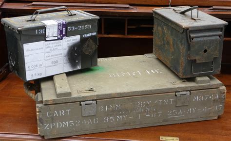 Lot Three Army Ammunition Boxes 81mm F2 Mortar And 50 Cal