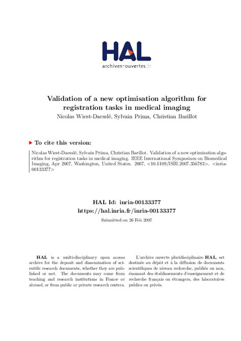 Pdf Validation Of A New Optimisation Algorithm For Registration Tasks In Medical Imaging