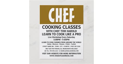 Modern Bold Chef Cooking Classes Advertising Flyer Zazzle