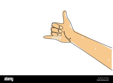 Single Continuous Line Drawing Shaka Sign Gesture Hawaiian Hand Sign Or Symbol Communication