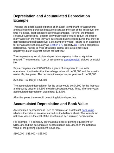 Depreciation And Accumulated Depreciation Example Pdf