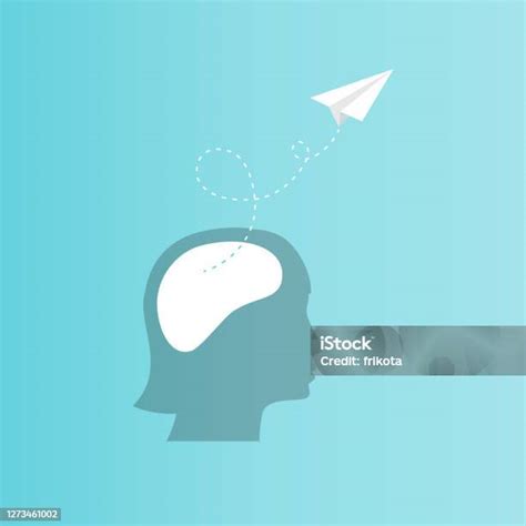 종이 비행기와 여자 머리 정신 건강 창의력 상상력 정서적 지능 인간의 뇌의 개념 벡터 일러스트레이션 플랫 디자인 감정에 대한 스톡 벡터 아트 및 기타 이미지 Istock
