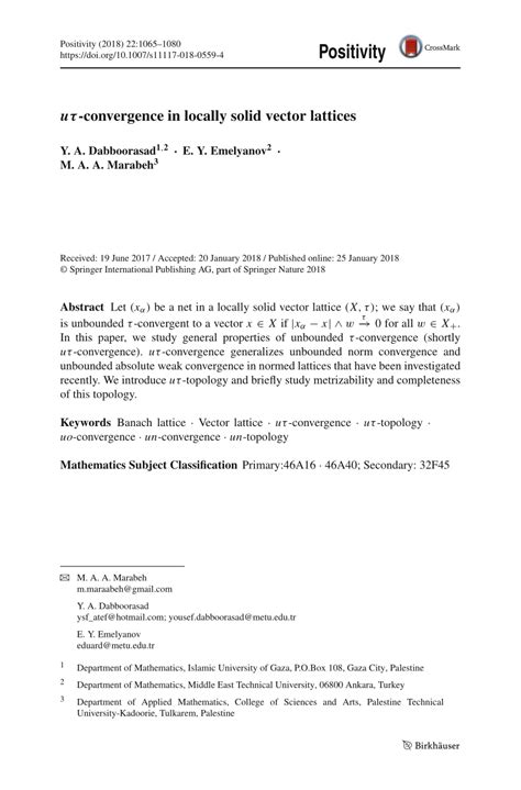 Pdf Uτ Convergence In Locally Solid Vector Lattices