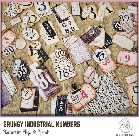 Grungy Industrial Numbers Printable Junk Journal Ephemera Digital