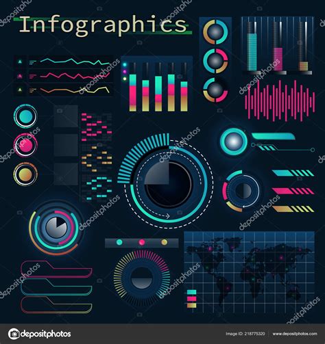 Set Infographic Diagram Chart Graph Black Background Stock Vector Image