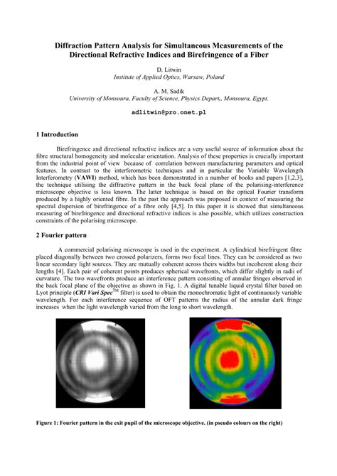 Pdf Diffraction Pattern Analysis For Simultaneous Measurements Of The