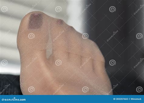 Closeup Of A Woman S Feet In Tan Stockings With Pedicure Stock Image Image Of Glamorous