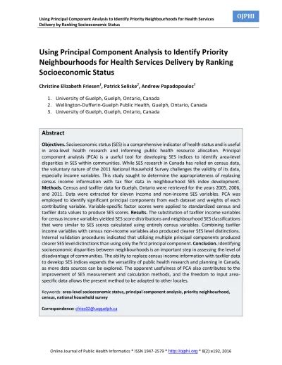 Using Principal Component Analysis To Identify Priority Neighbourhoods