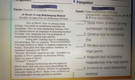 Panuto Basahin At Unawain Ang Kuwento Si StudyX