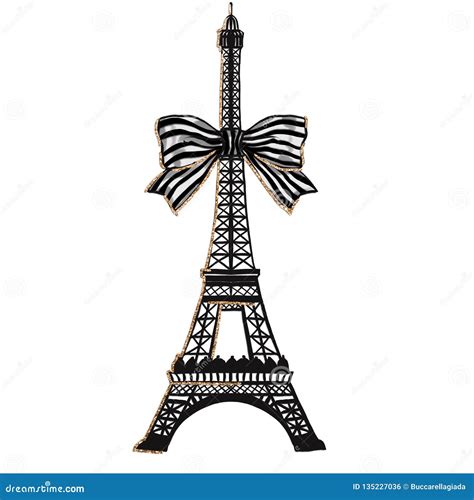 Hand Drawn Illustration Of Eiffel Tower And Gold Strokes Stock