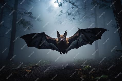 Default Bat Flying Through A Foggy Forest At Night Premium Ai